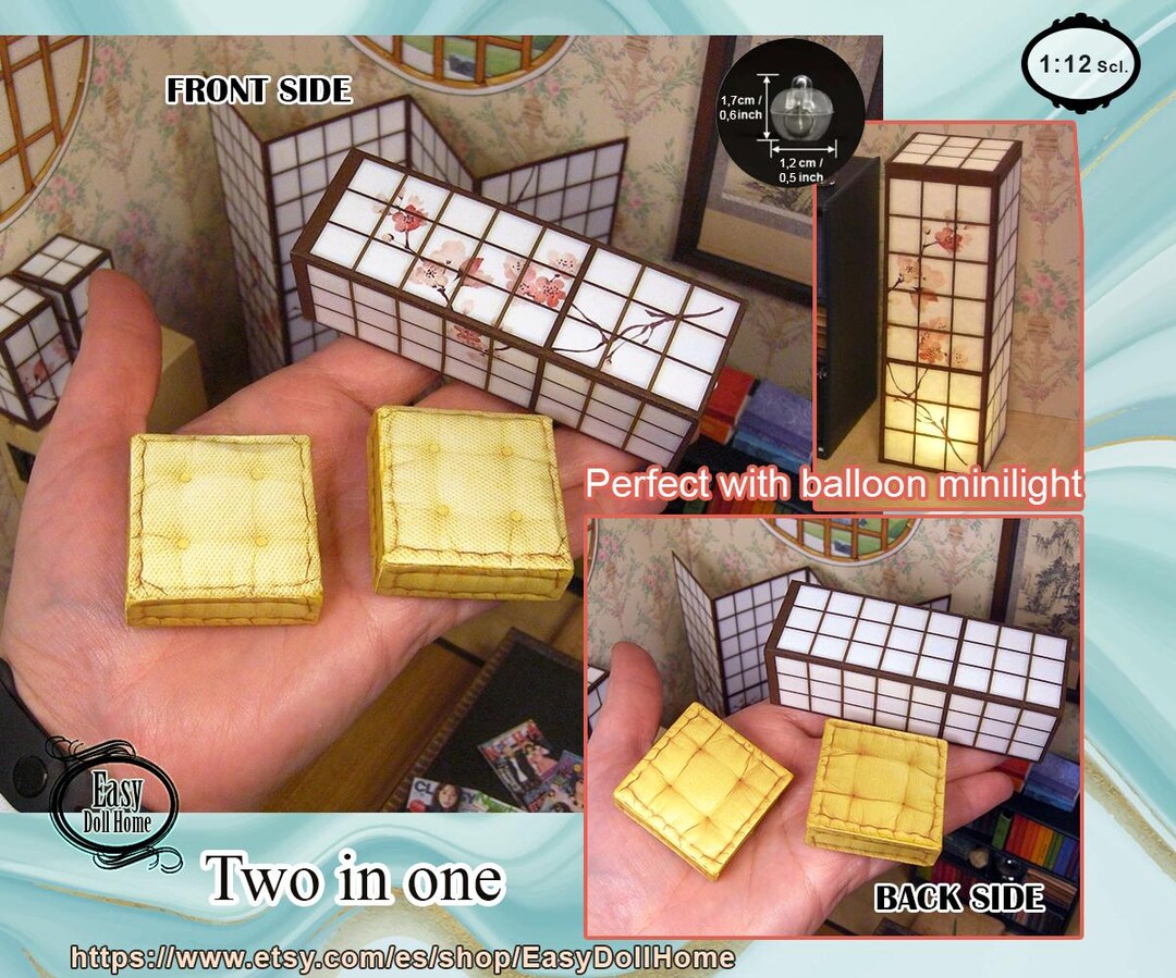 1:12 Miniature Japan Set, With 2x1 Shoji Lamp and Two 2x1 Meditation ...