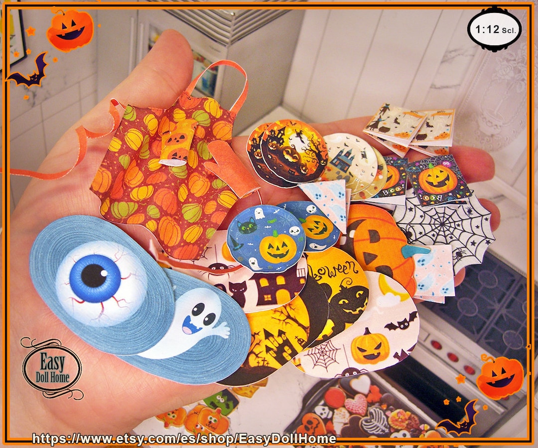 1:12 Kitchen Textile Set Miniature, Halloween Style, Apron, Plates ...