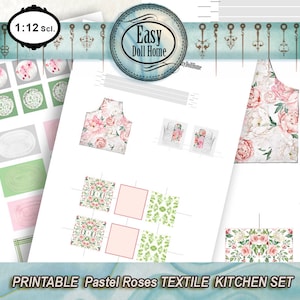 1:12 Kitchen Textile Set Miniature, Apron, Plates, Napkins, Tea Towels ...