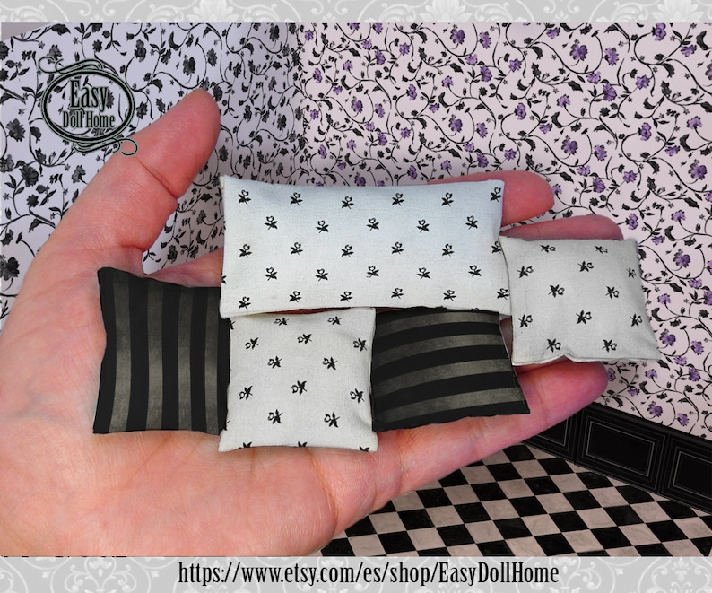1:12 Scale Miniature Pillows, Cushions, Dark Tones, Gothic Style ...