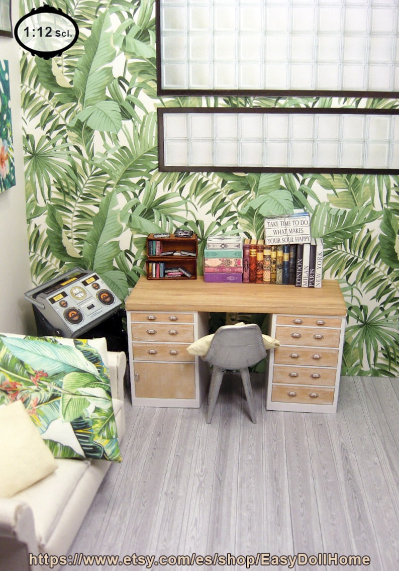 Miniature White and Wood Modern Desk, for Dollhouses, Dioramas ...