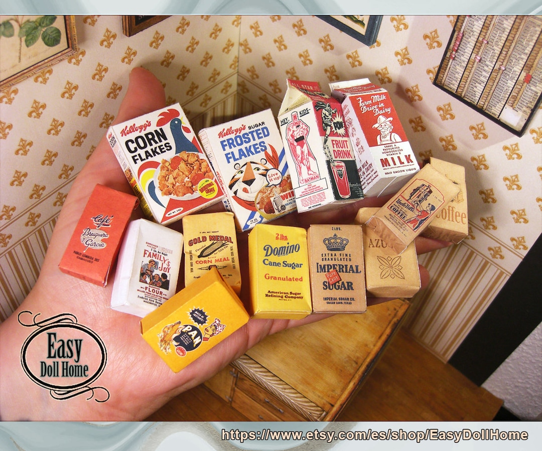 1:6 Printable Miniature Vintage Grocery Set With Cereals, Flour, Sugar ...