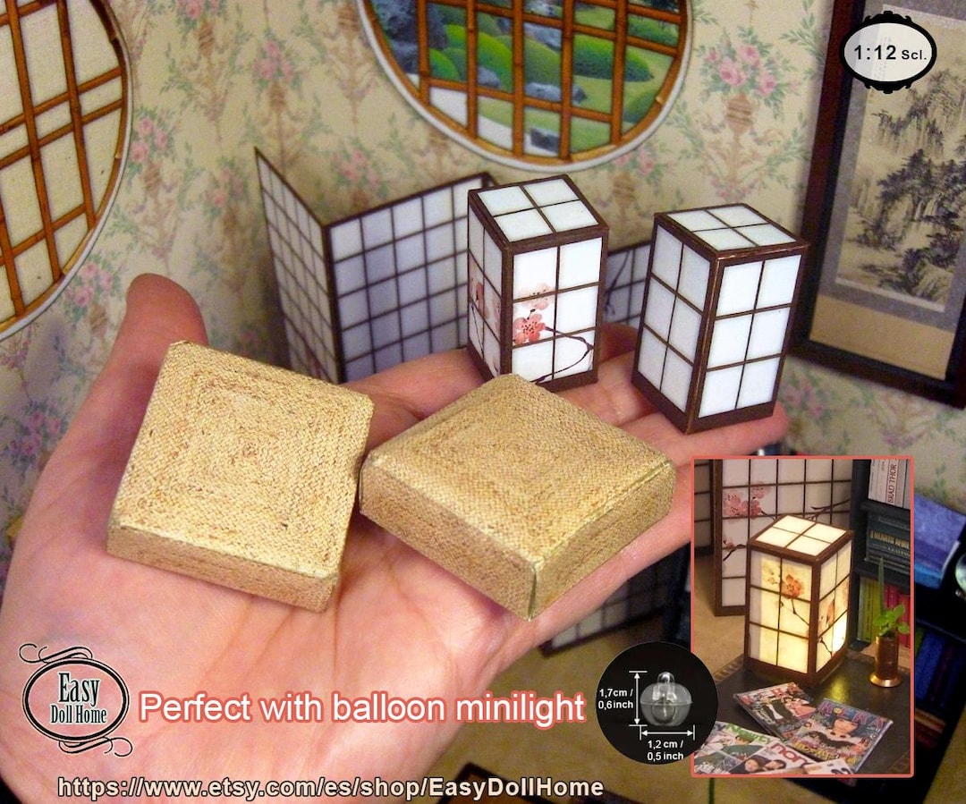 1:12 Miniature Japan Set, With Two Shoji Small Lamps, Two Meditation ...