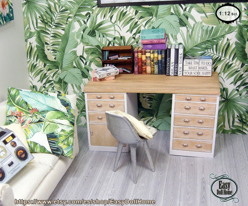 Miniature White and Wood Modern Desk, for Dollhouses, Dioramas ...