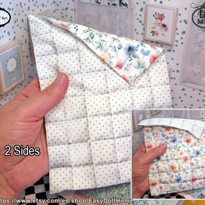 1:12 Scale Miniature Quilt, Two Sides and Two Sizes, Pastel Roses and ...