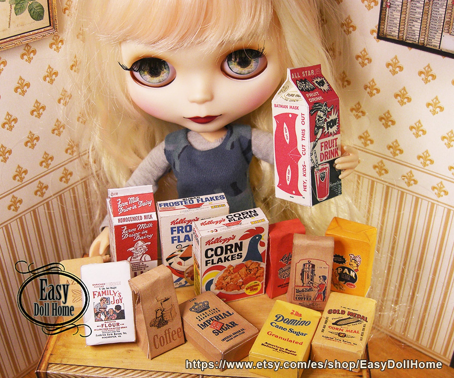 1:6 Printable Miniature Vintage Grocery Set With Cereals, Flour, Sugar ...