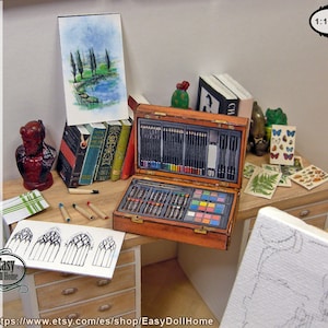 1:12 Miniature Painting Set, With a Case and Sheets With Sketches ...
