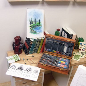 1:12 Miniature Painting Set, With a Case and Sheets With Sketches ...