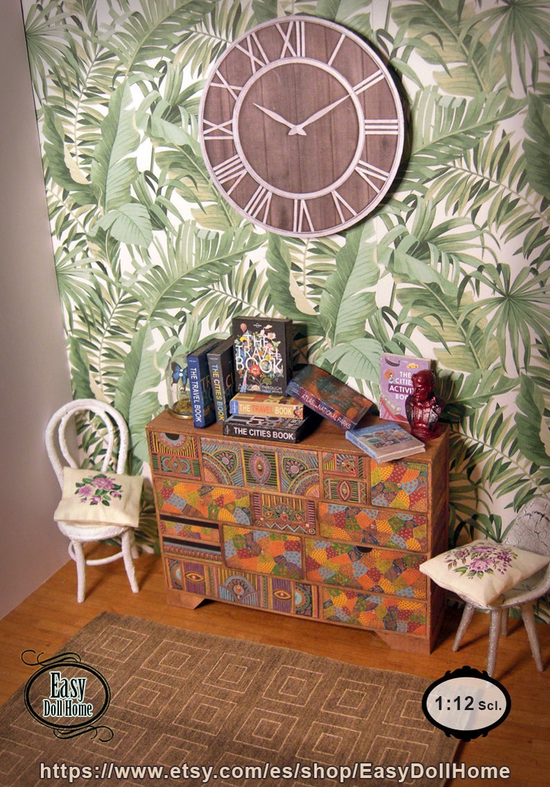 1:12 Scale 2 Dollhouse Wallpaper Blue and Green Tropical - Etsy