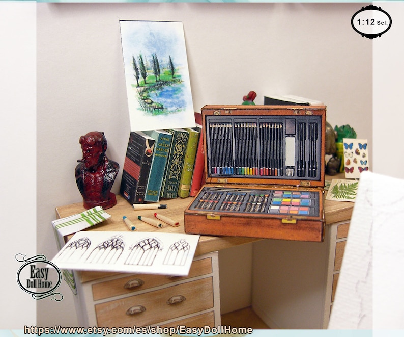 1:12 Miniature Painting Set, With a Case and Sheets With Sketches ...