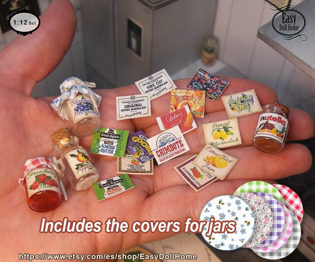 1:12 Miniature Labels and Covers for Jars of Jams, Jellies, Organic ...