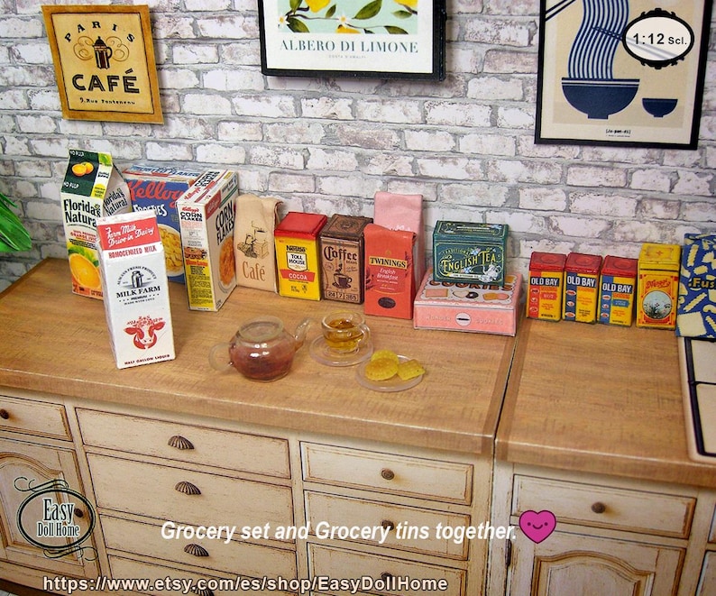 1:12 Miniature Supermarket Grocery Set, Cereals, Flour, Sugar, Coffee ...