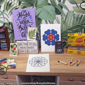 1:12 Miniature Summer Memories Cork Board and Mandala Coloring Pages ...