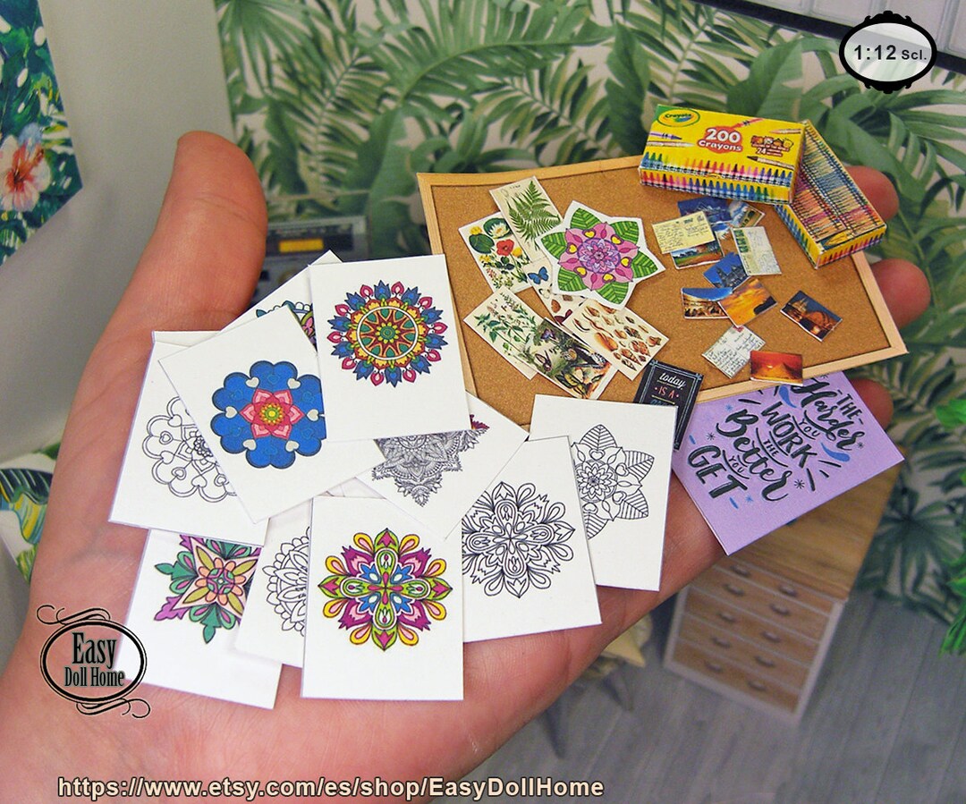 1:12 Miniature Summer Memories Cork Board and Mandala Coloring Pages ...