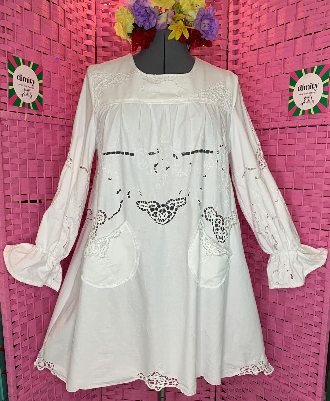 Dimity White Cotton and Lace Smock Dress - Etsy