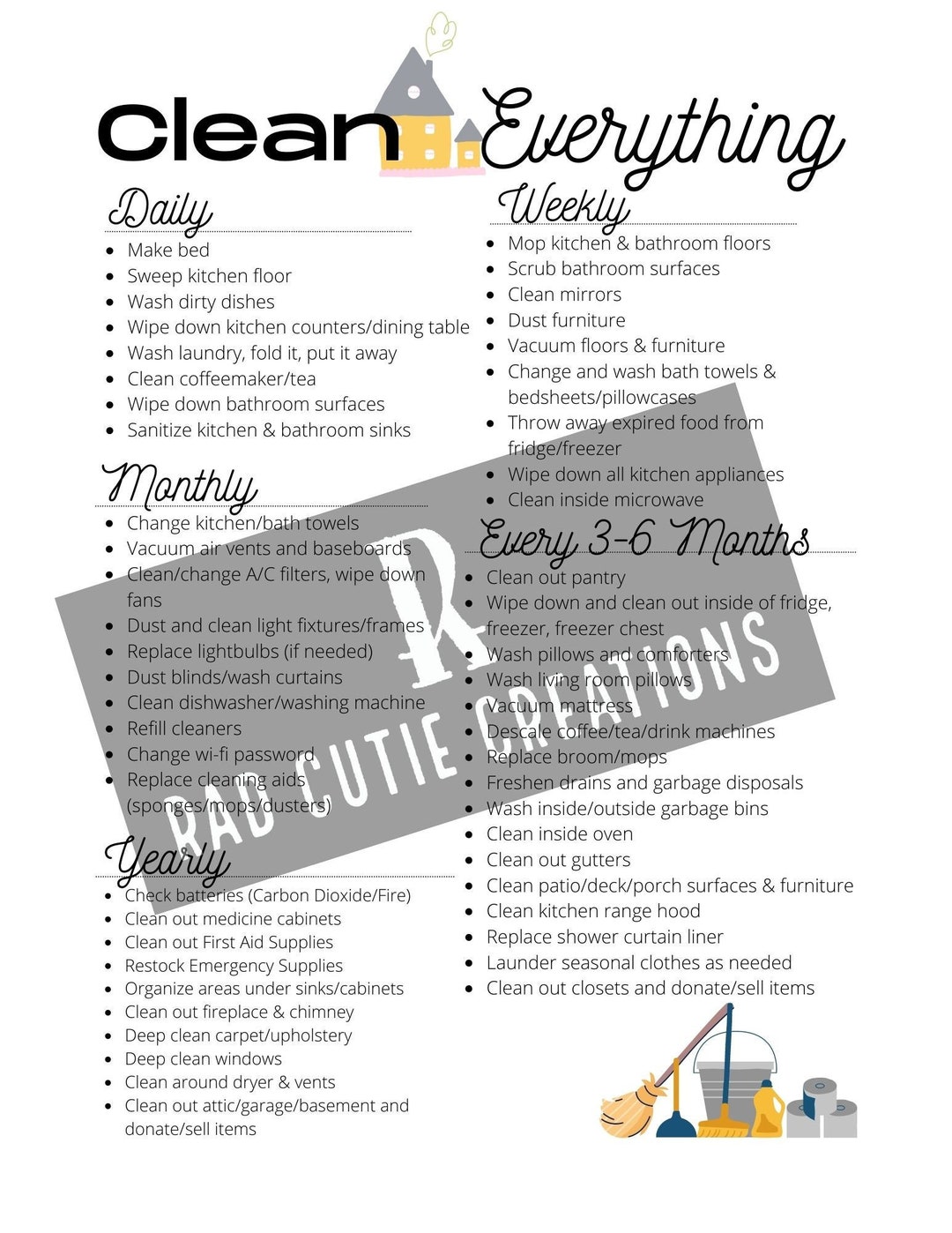 DIGITAL Clean Everything Checklist Printable - Etsy
