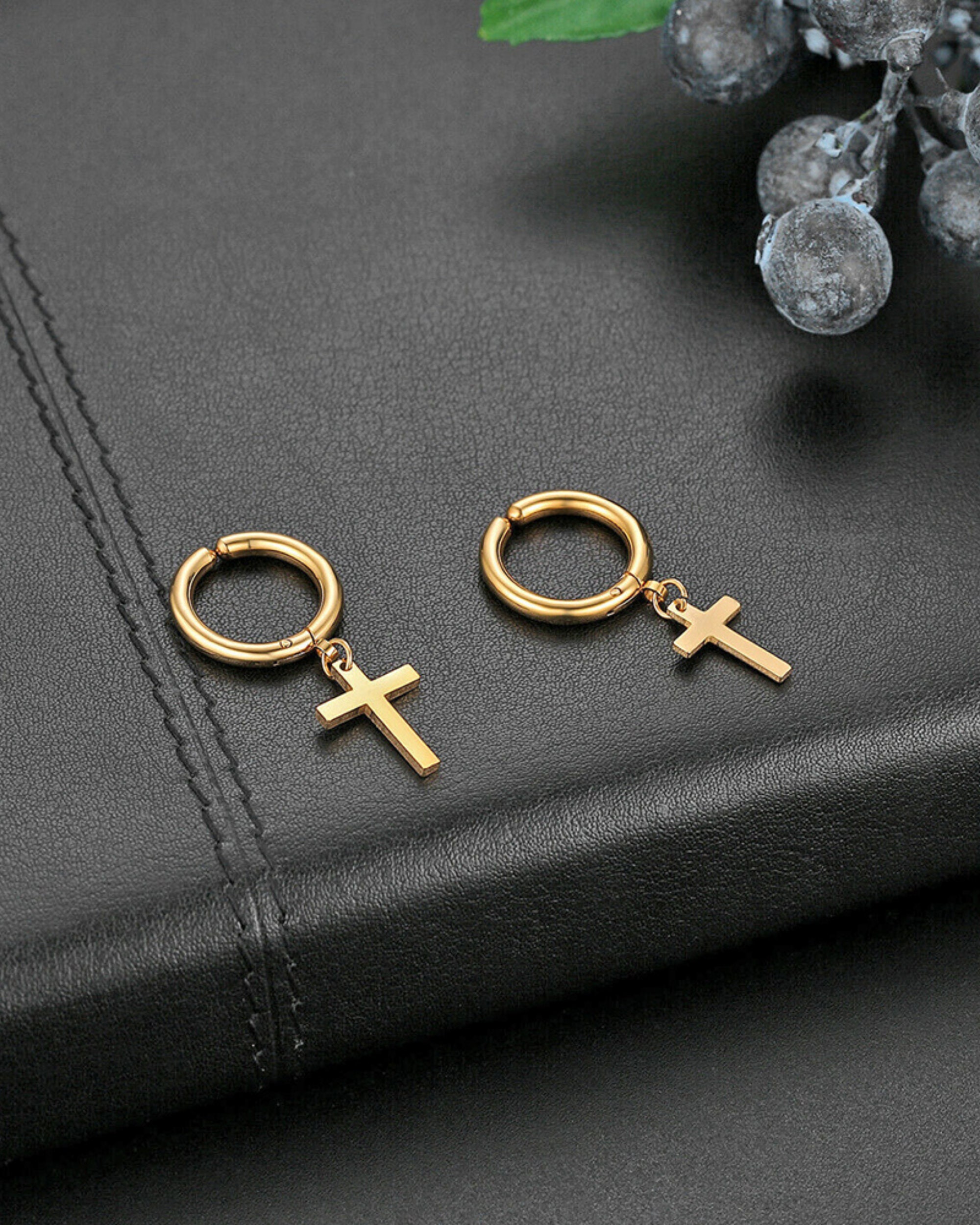 Clip on Hoop Cross Earrings in 3 Colors - Etsy