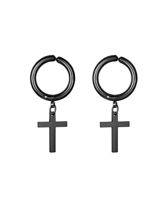 Clip on Hoop Cross Earrings in 3 Colors | Etsy