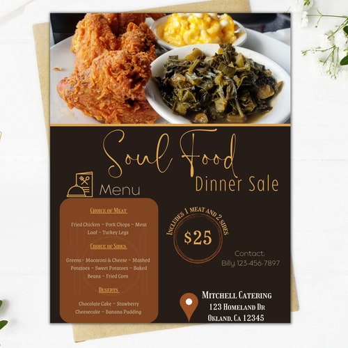 Soul Food Dinner Flyer. Canva Template for Business - Etsy