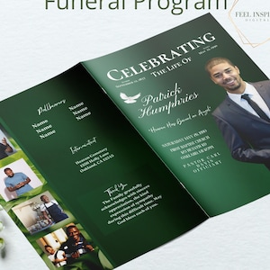 Regal Green Funeral Program Template: 8-page Magazine Style (8.5x11 ...