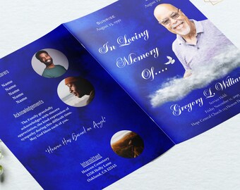 Royal Blue Funeral Program, Tabloid Template, Obituary, Magazine Style ...