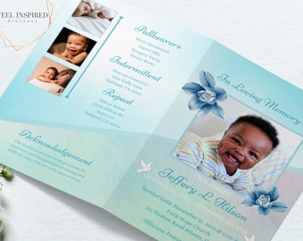 Baby Blue Funeral Program Template for Children , Baby Boy, Stillborn ...