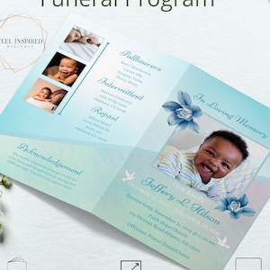 Blue Baby Funeral Program. Child Stillborn Memorial Canva Template. - Etsy