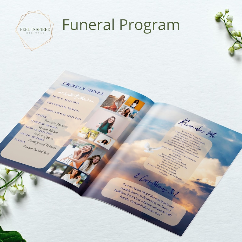 Sky Clouds Funeral Program Template: Obituary, Memorial (digital ...