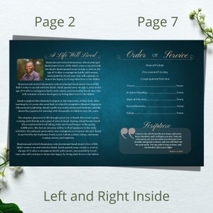 Male Funeral Program Template: Blue Obituary, Magazine Style (canva ...