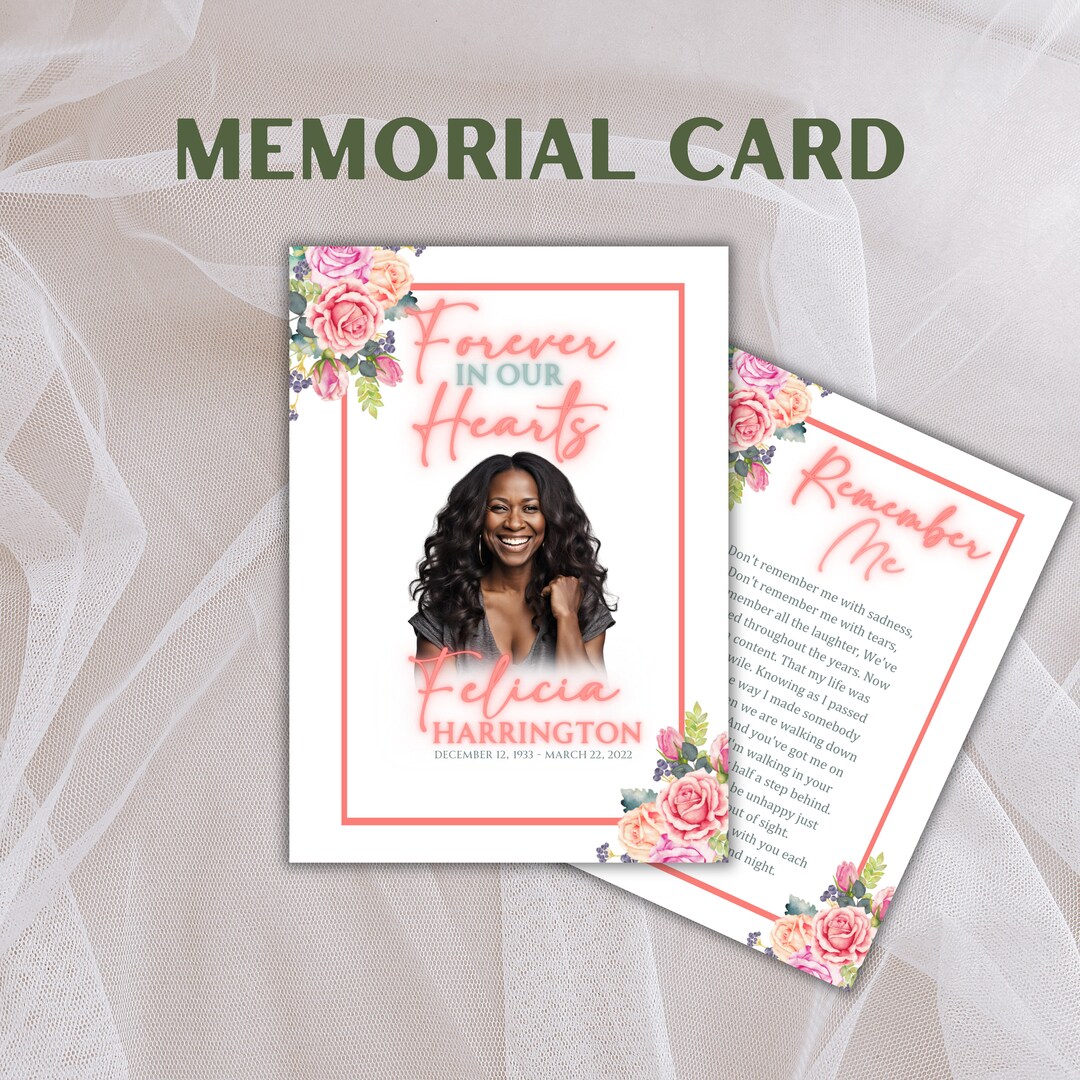 Personalized Prayer Cards | Custom Memento 'pink Floral' | Funeral ...