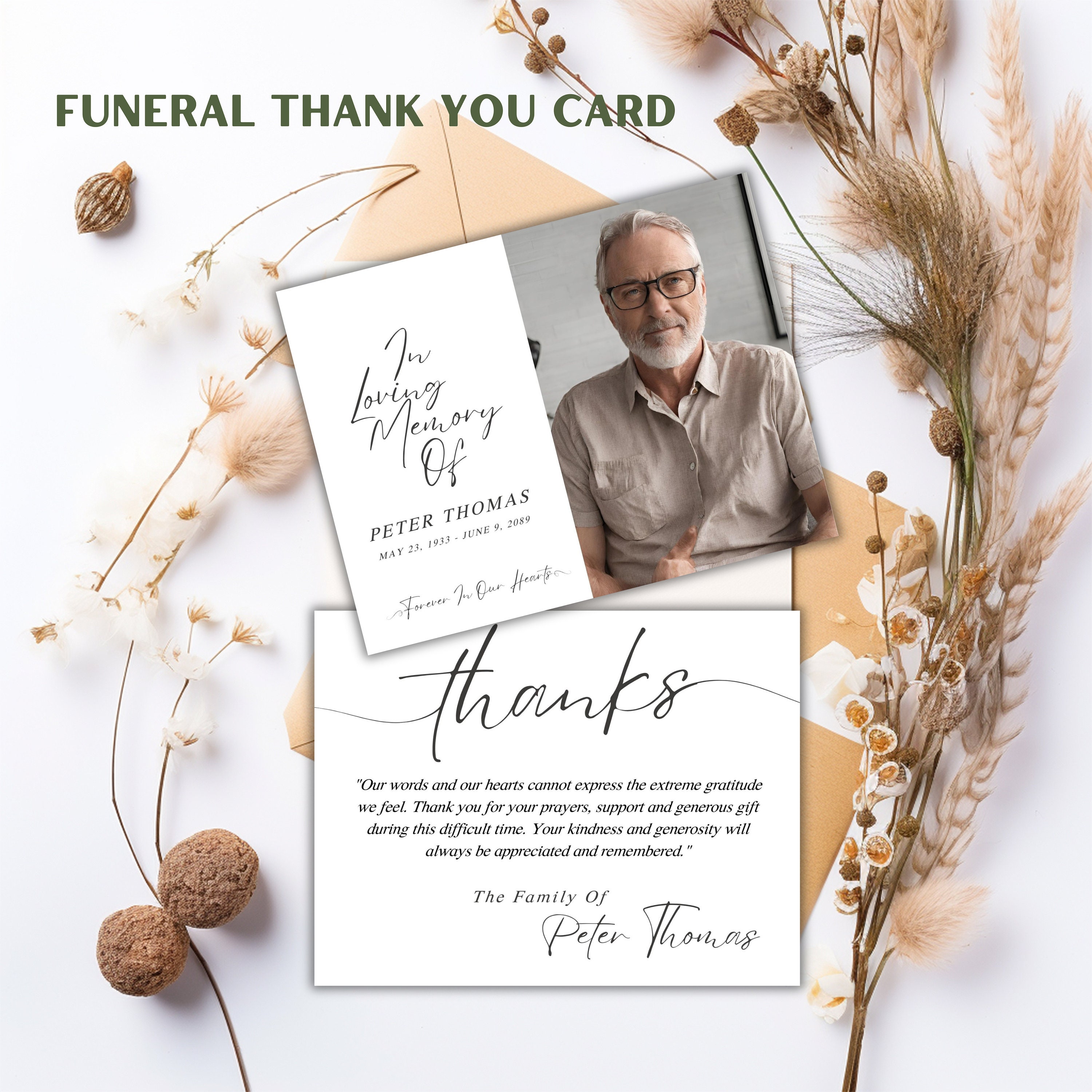 Personalized Memorial Thank You Cards With Photo: Printed Sympathy ...