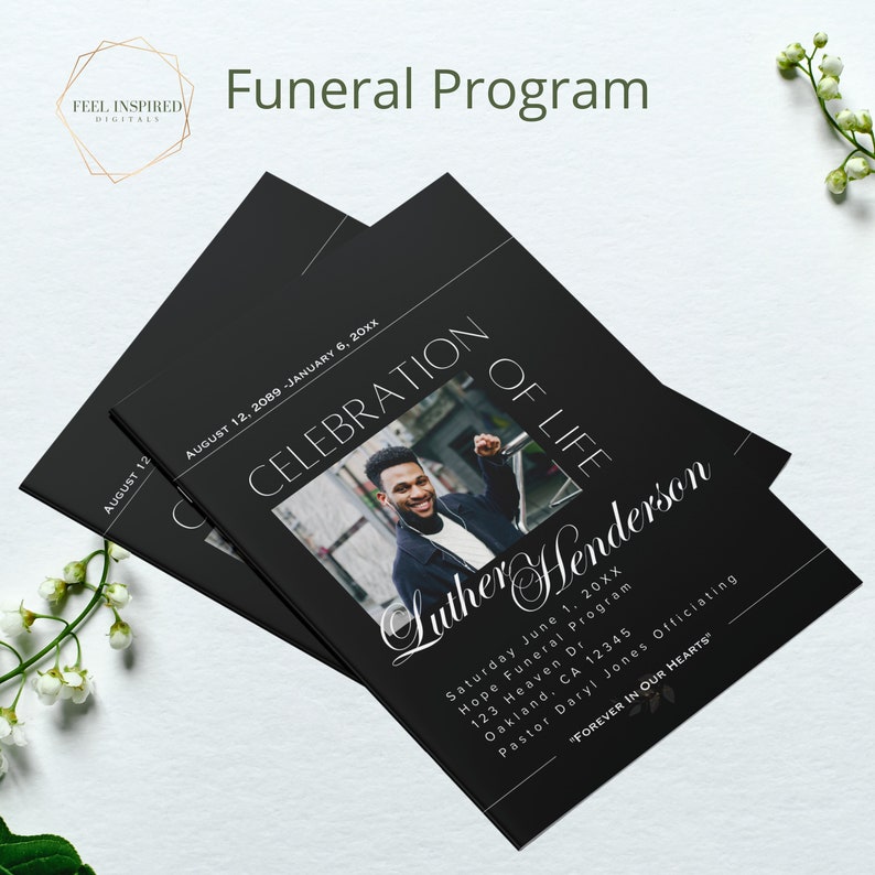 Black Modern Funeral Program Tabloid 8 Page Template - Etsy