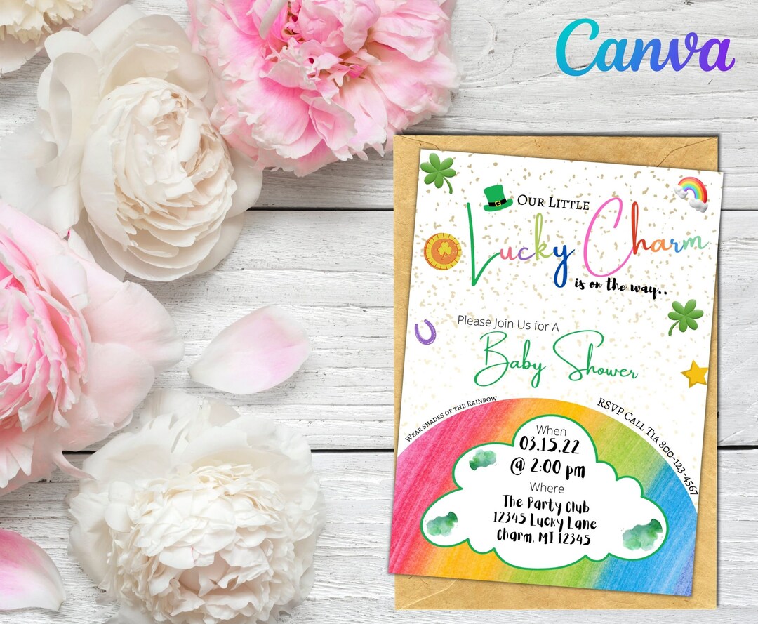Lucky Charm Baby Shower Invitation. March Baby Shower, Canva Editable ...