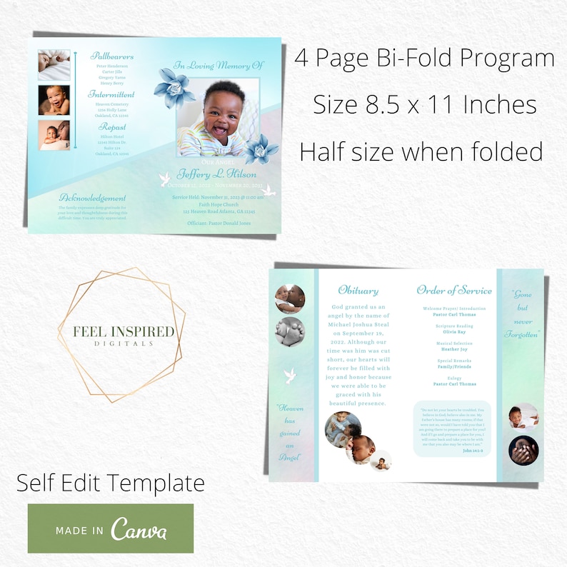 Blue Baby Funeral Program. Child Stillborn Memorial Canva - Etsy