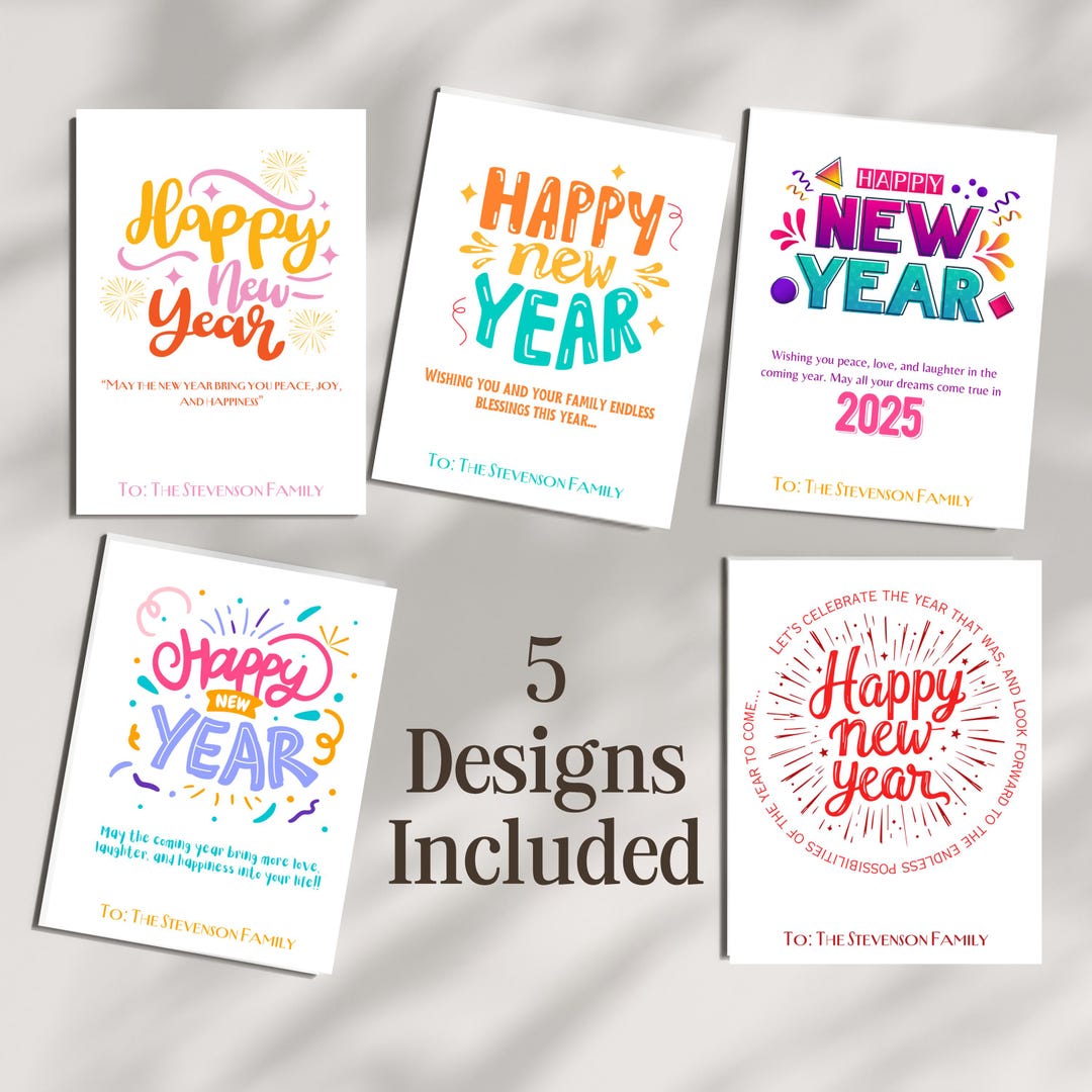 Personalized Happy New Year Cards 2025: 5 Card Designs - Etsy