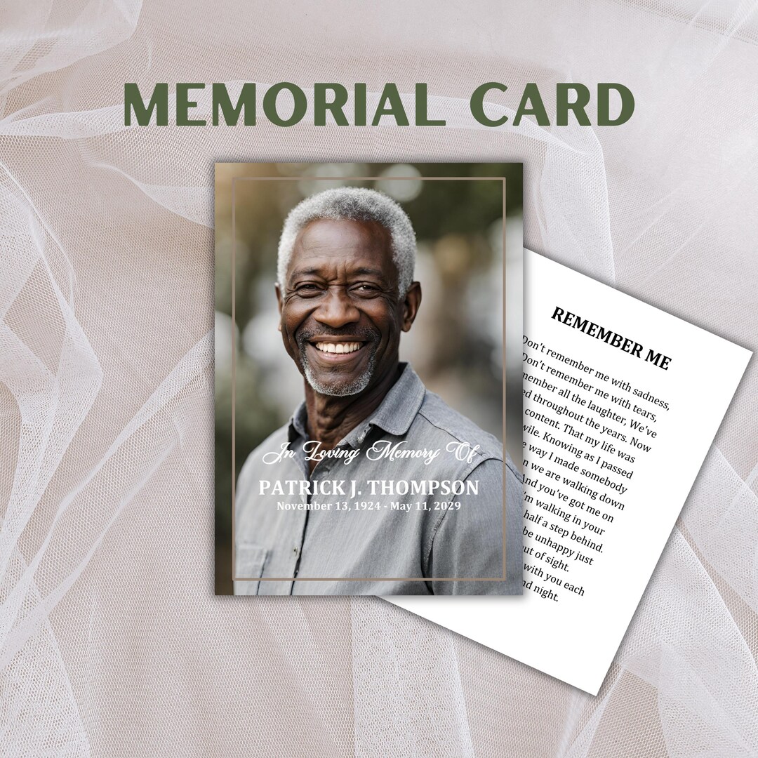 Personalized Memorial Card: Full Photo, Gold Trim, Funeral Keepsake - Etsy