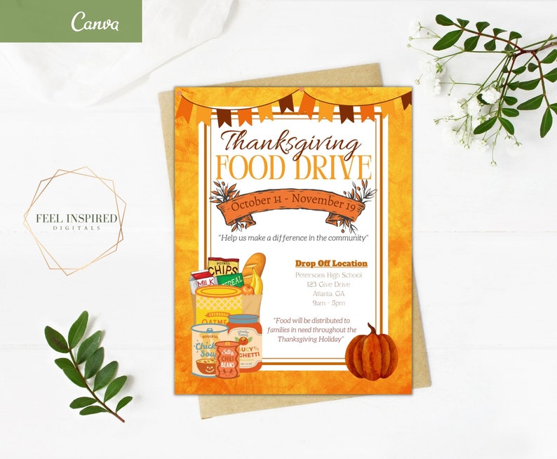 Thanksgiving Food Drive Flyer. Canva Template. Drop off Food - Etsy