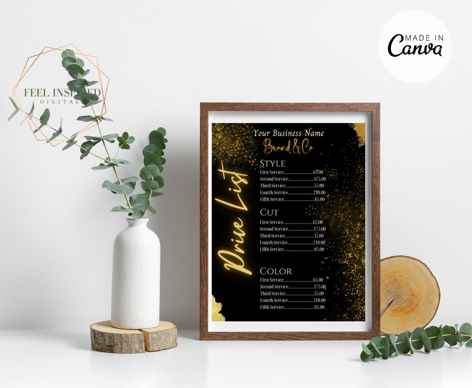 Black and Gold Price List Template. Small Business DIY - Etsy