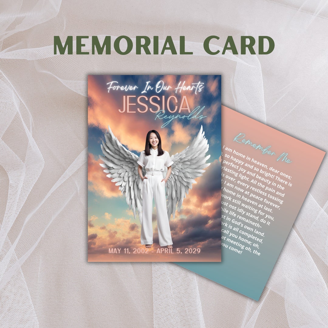 Personalized Memorial Cards: Sky Angel Wings Funeral Keepsake - Etsy