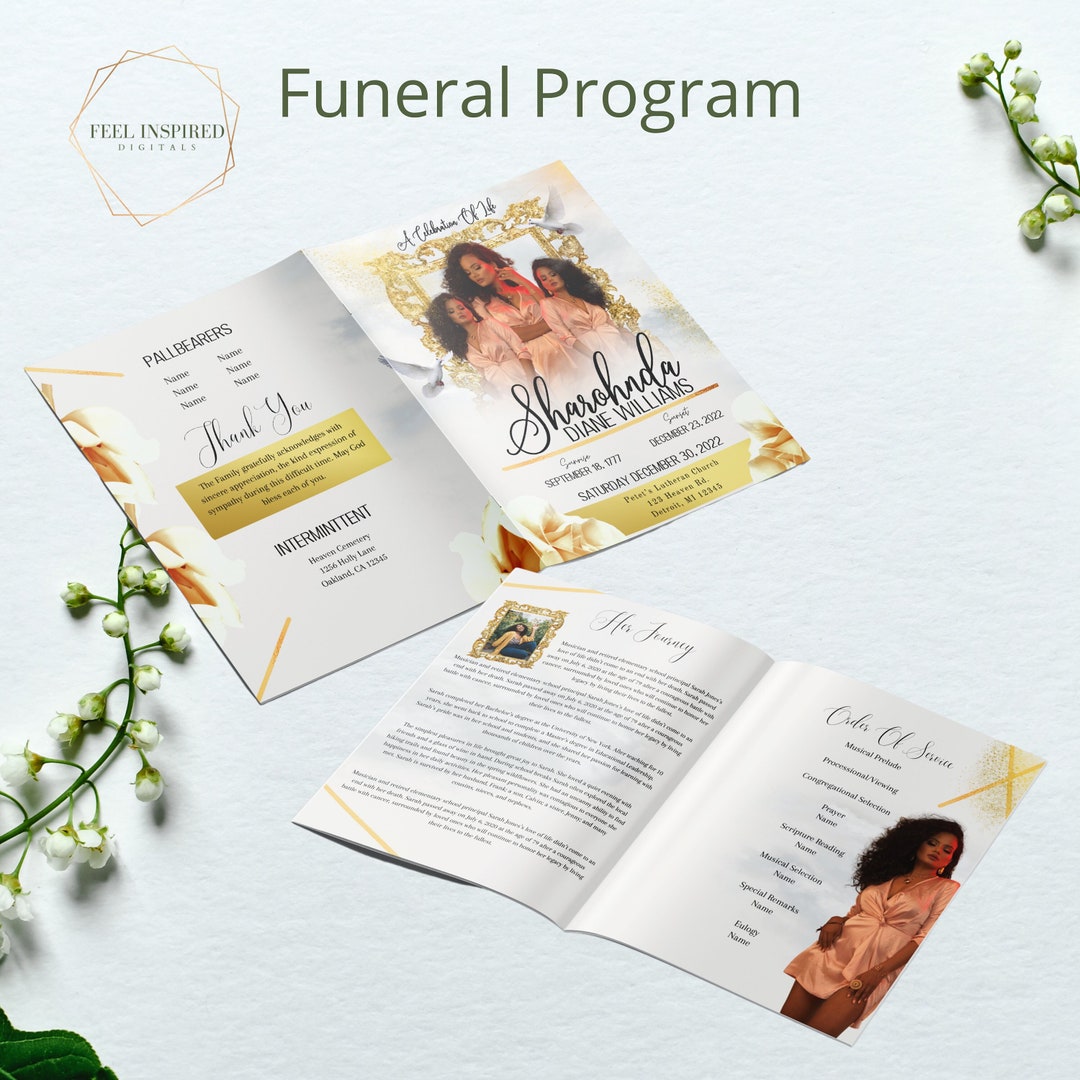 8 Page Funeral Booklet Program Elegant Magazine Style obituary Canva Template size 17x11 tabloid ...