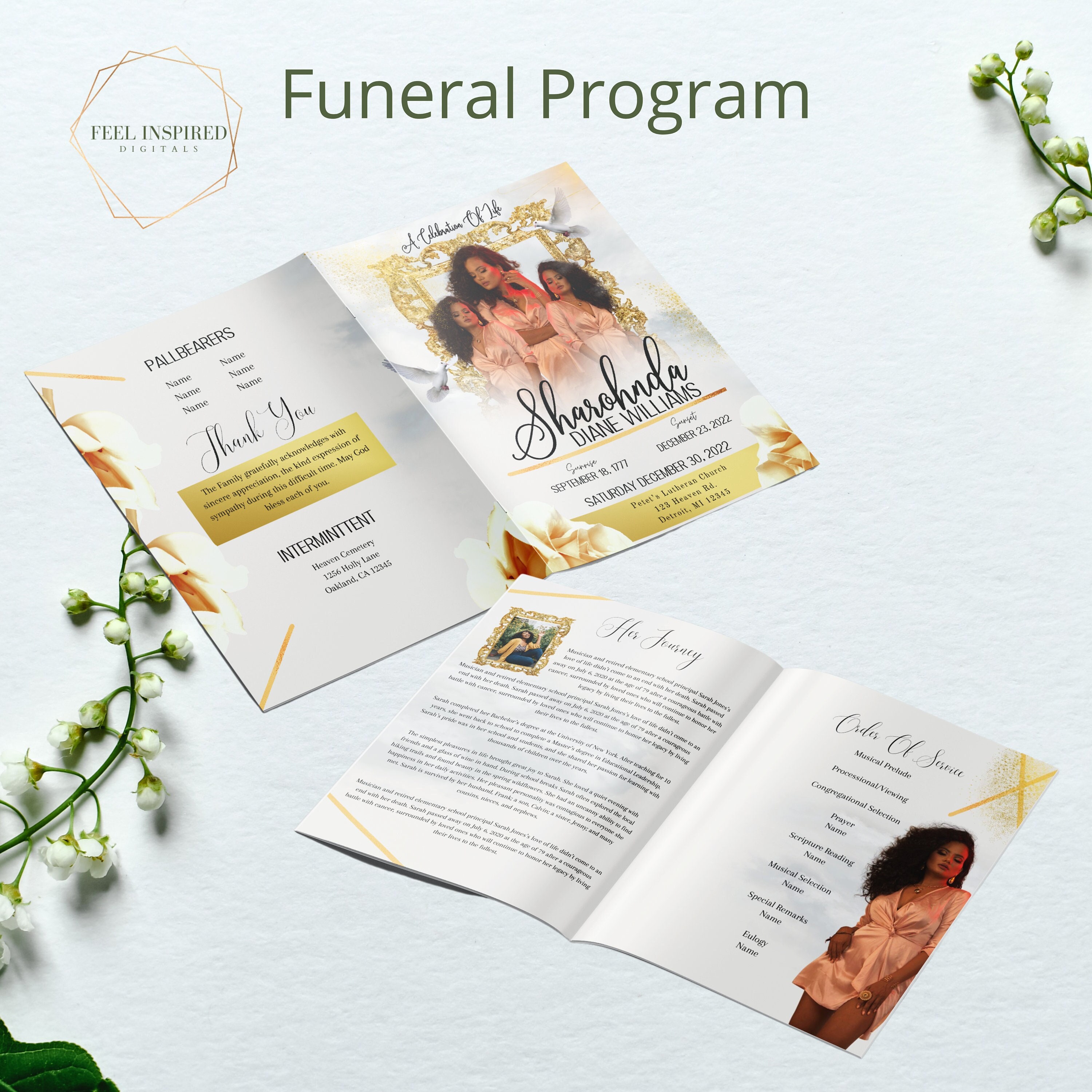 Elegant Funeral Program Template: Obituary Magazine Style (8.5x11 ...