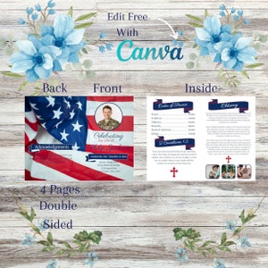 Military Memorial Service Program, American Flag Obituary Template ...