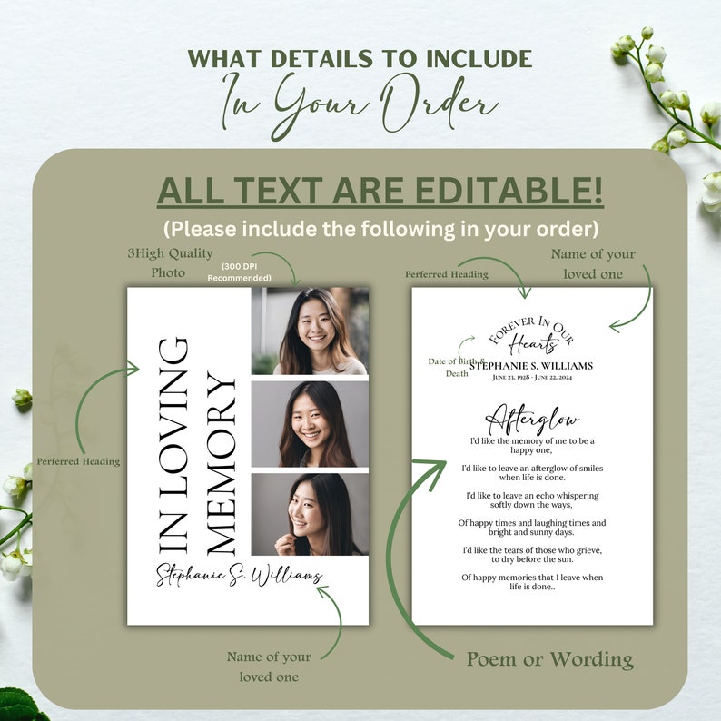 Personalized Prayer Cards | 3 Photo Collage Memorial Memento | Funeral ...