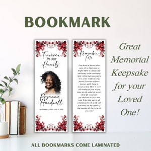 Personalized Bookmark Picture Memorial | Red Floral | Custom Memorial ...