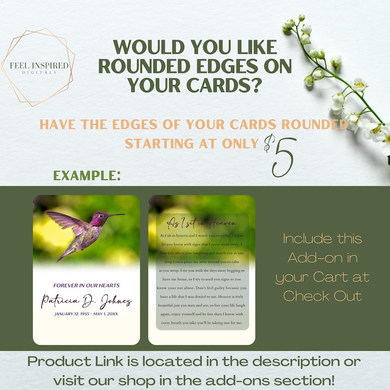 Hummingbird Funeral Prayer Cards | | Memorial Keepsake | Printed ...