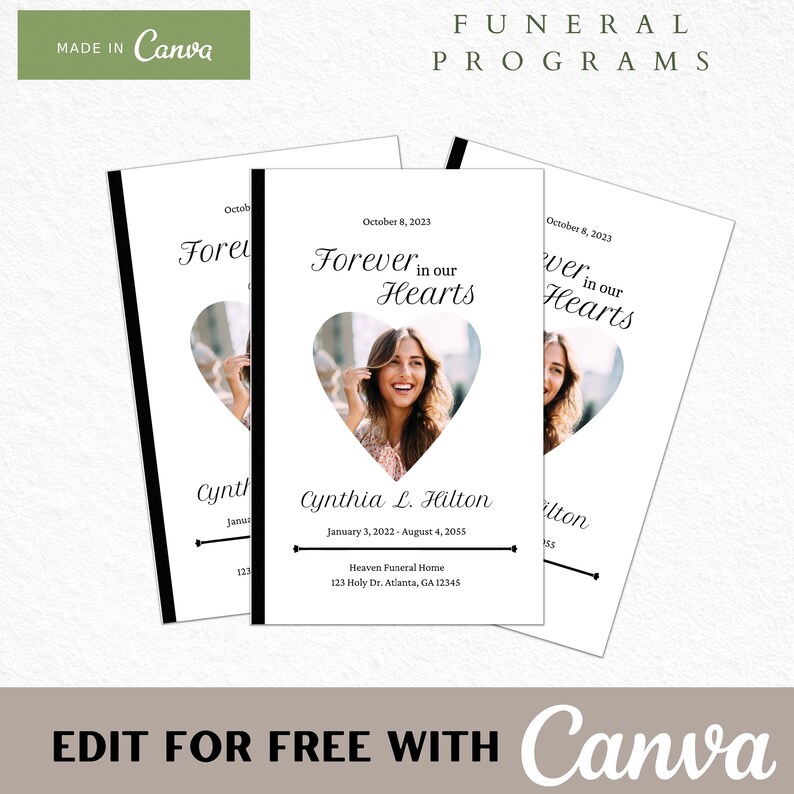 Simple Funeral Program. Editable Canva Template. - Etsy
