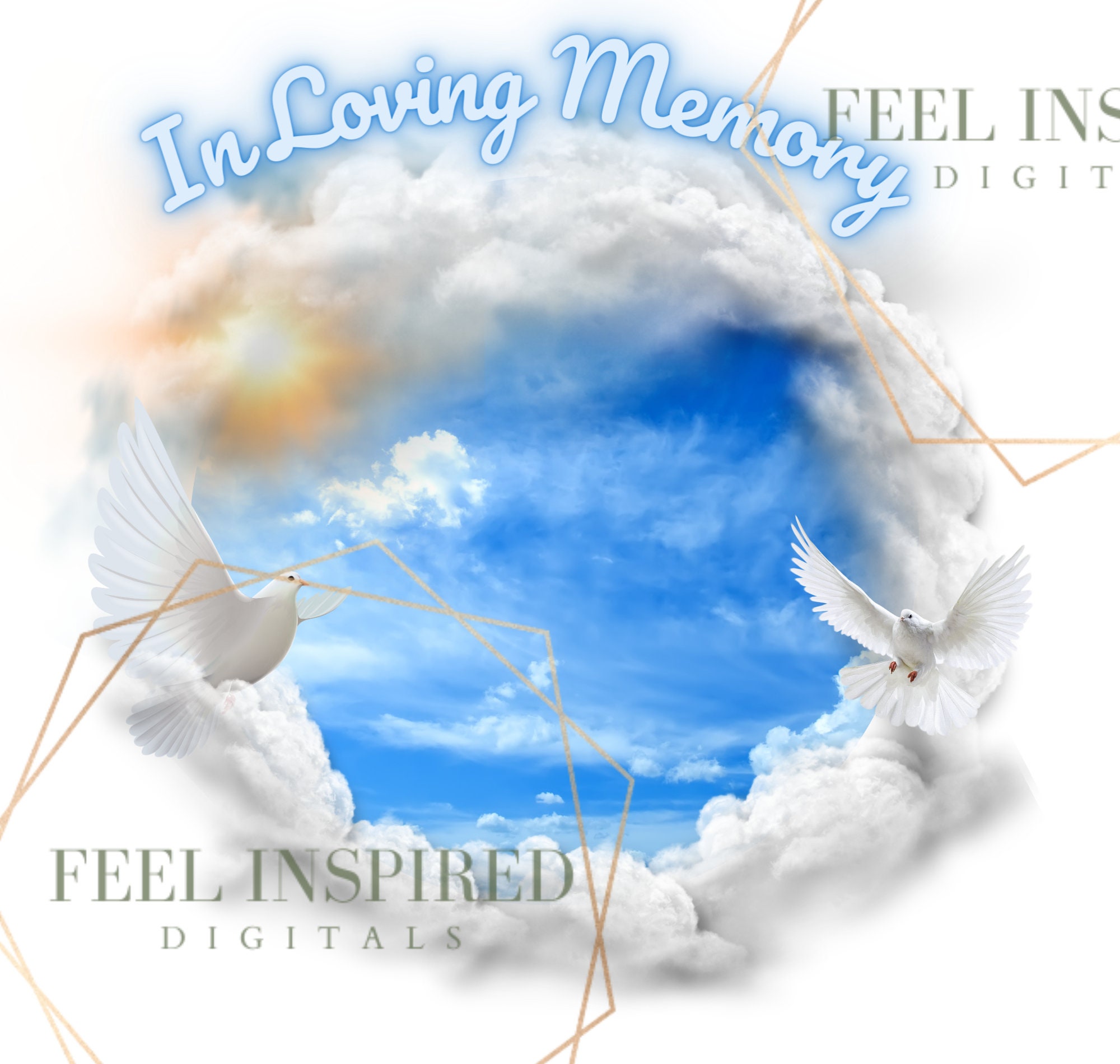 Custom in Loving Memory PNG Blue Sky With Clouds and Flowers. Memorial ...