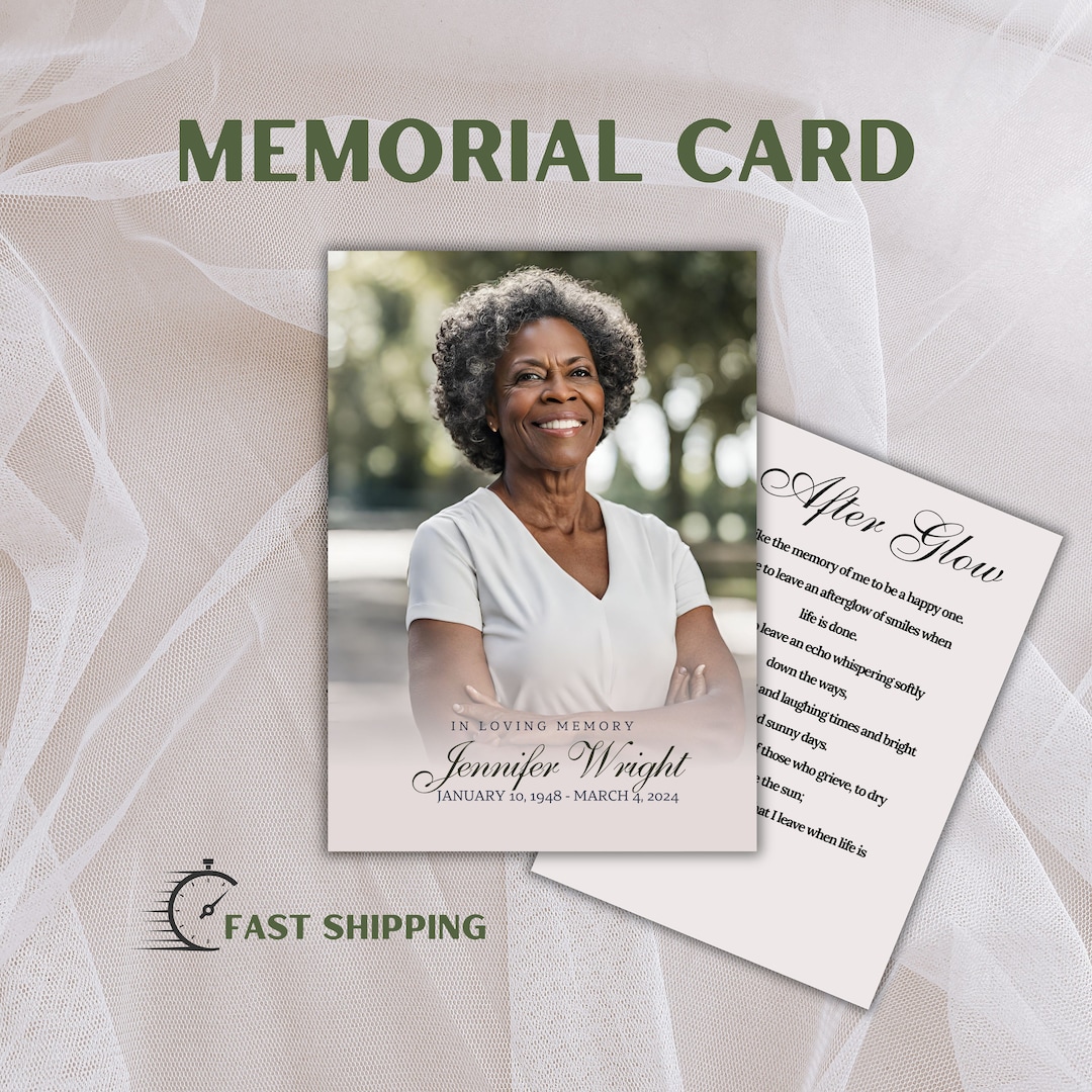 Printed Personalized Memorial Card With Picture Custom Funeral Prayer ...
