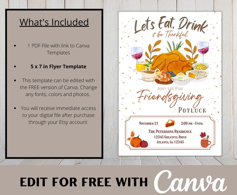 Editable Thanksgiving Invitation Flyer. Friendsgiving Invite - Etsy