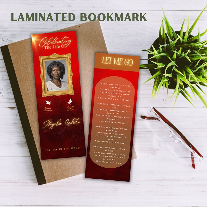 Personalized Bookmark Picture Memorial | Red and Gold| Custom Memorial ...